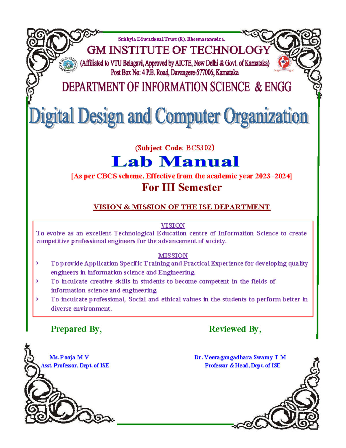 Digital Design and Computer Organization Lab Manual (BCS302) - Studocu