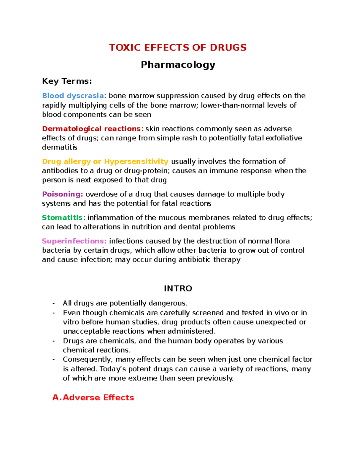 Toxic Effects and Adverse Reactions of Drugs in Pharmacology - TOXIC ...