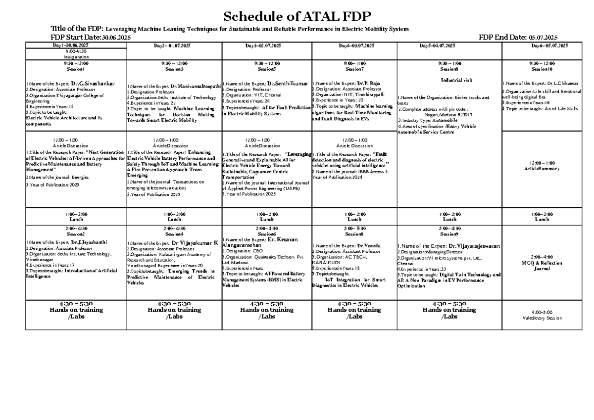 ATAL FDP Schedule: Leveraging ML for Sustainable Electric Mobility (2025) - Studocu