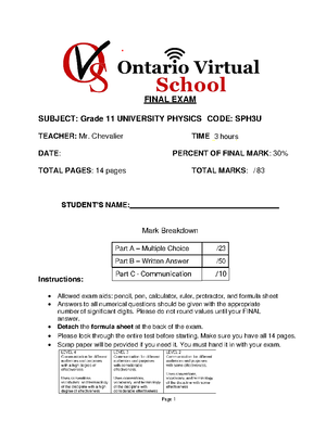 Physics - Grade: 11 - High School - Canada - Studocu