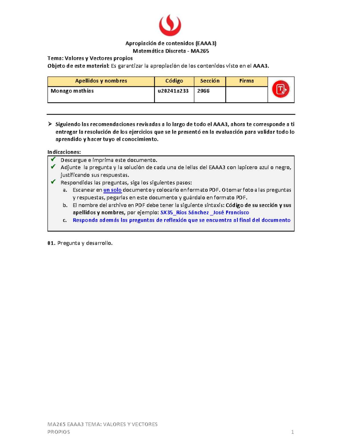 MA265 Final Exam: Valores y Vectores Propios - Monago Mathias - Studocu