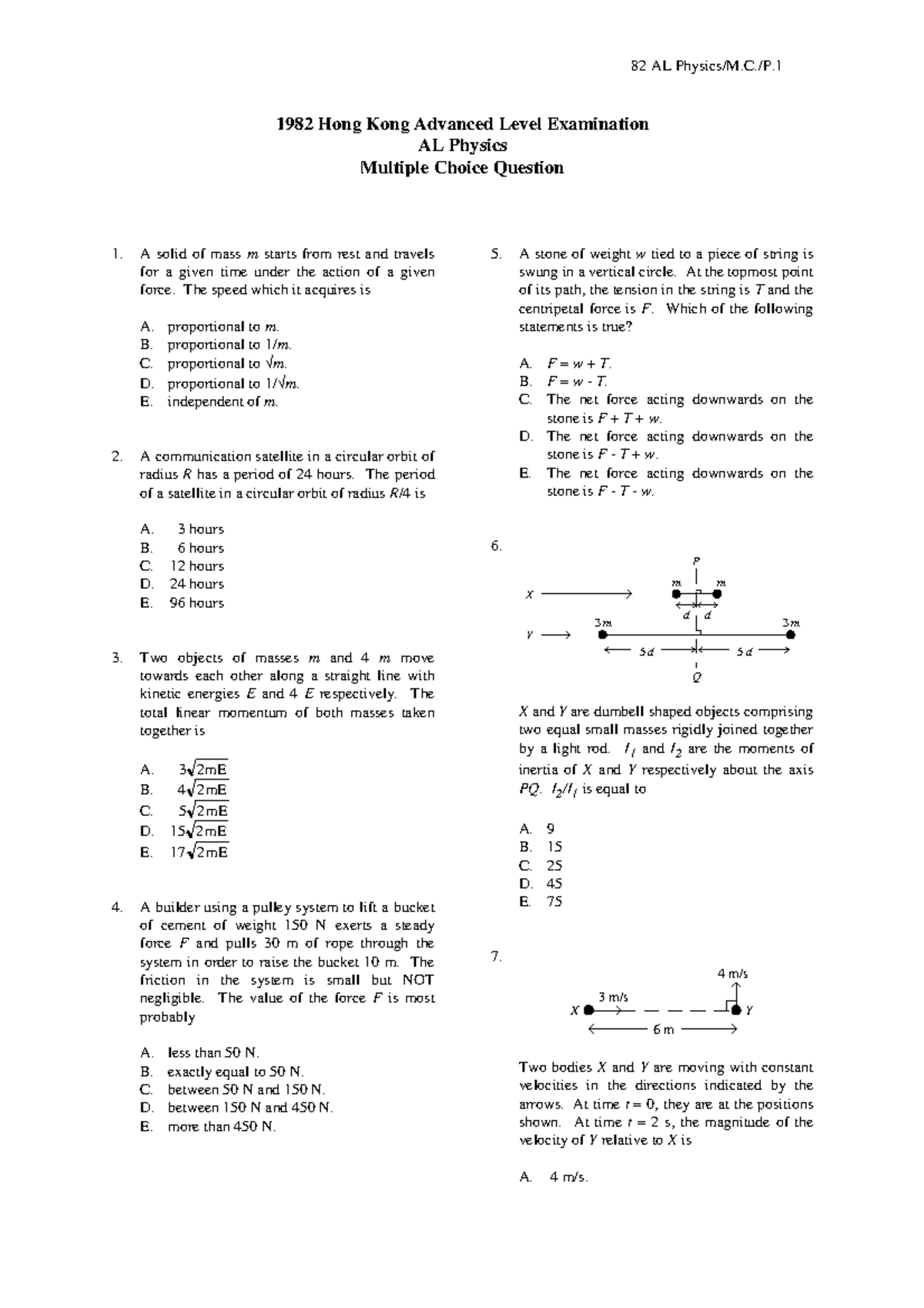 1982 AL Physics Multiple Choice Questions with Answers - Studocu