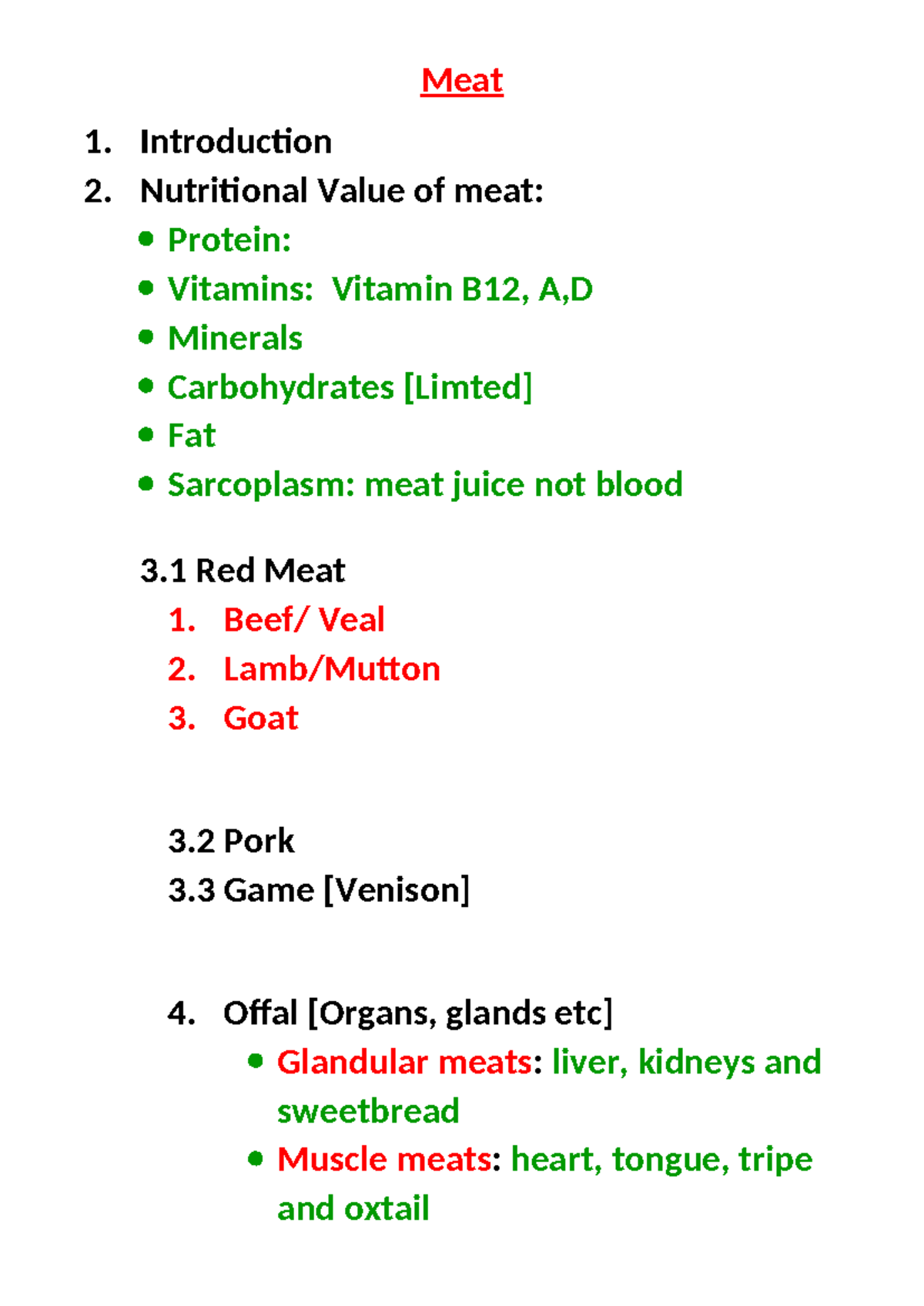 Meat Nutritional Summary and Cooking Techniques - Study Notes - Studocu