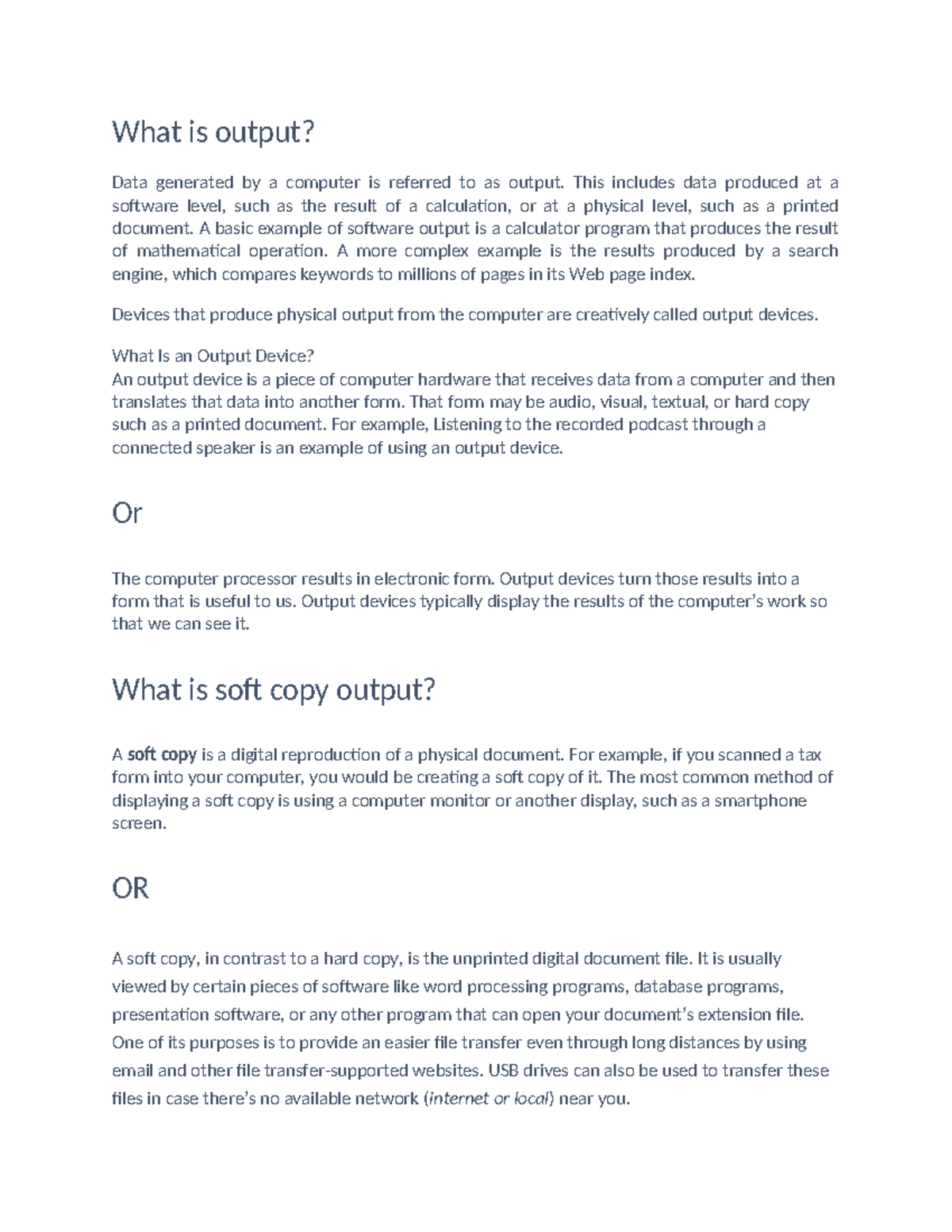 Types of Output: Understanding Soft Copy and Hard Copy - Studocu
