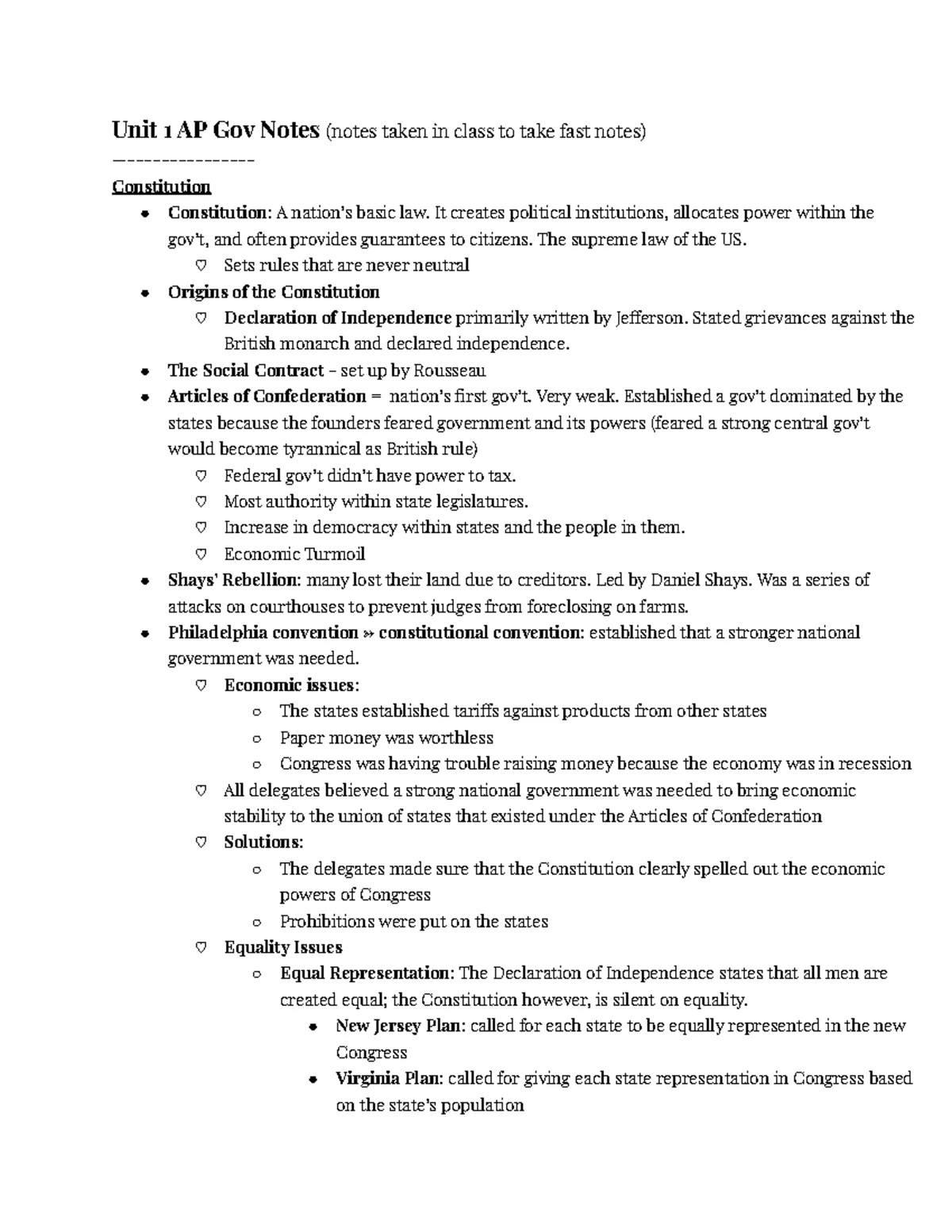 AP Gov Unit 2 - Class notes on Unit 2 - Unit 2: The Constitution and ... AP Gov Unit 2 - Class notes on Unit 2 - Unit 2: The Constitution and ...