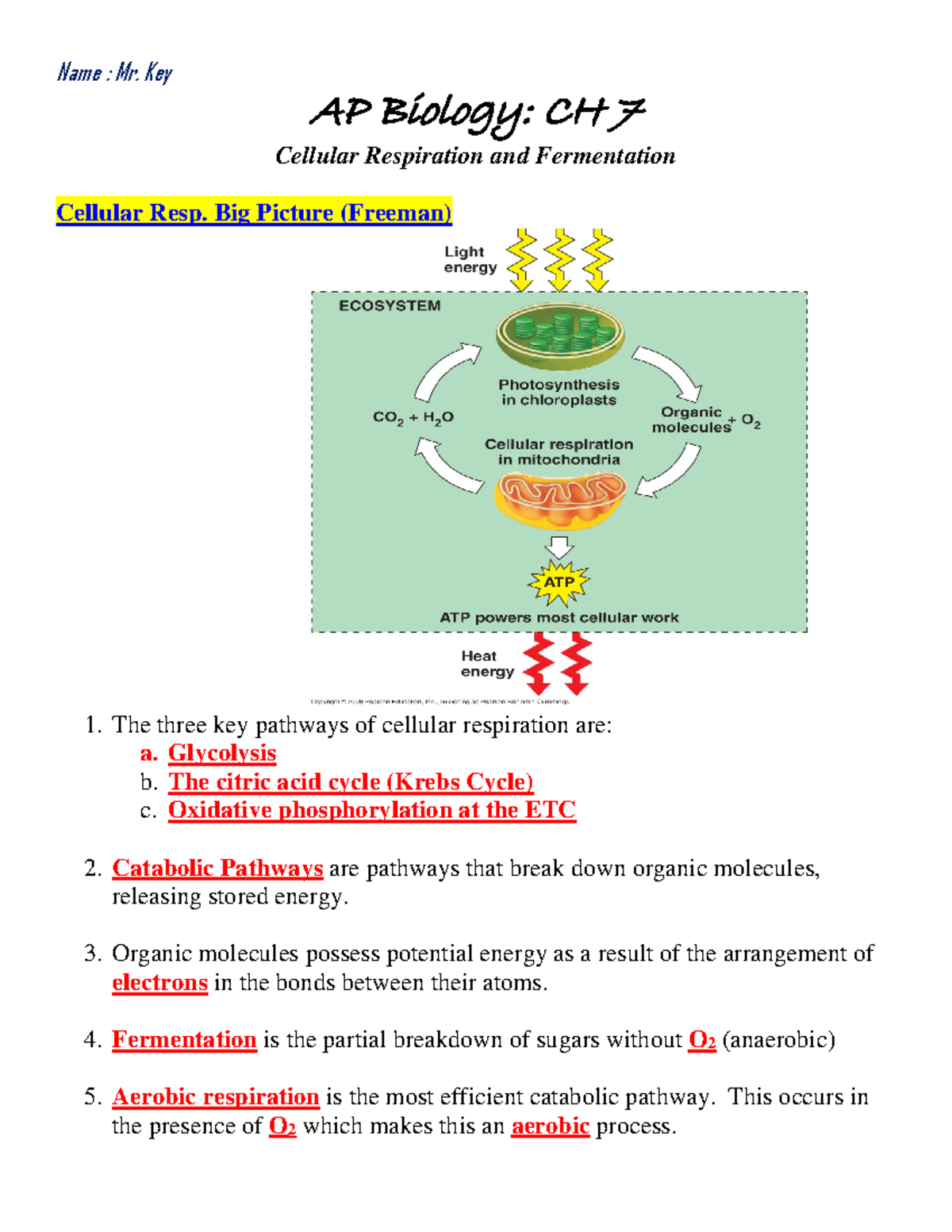 Ch - Chapter notes on Ch13 of textbook notes - Name : Mr. Key AP ...