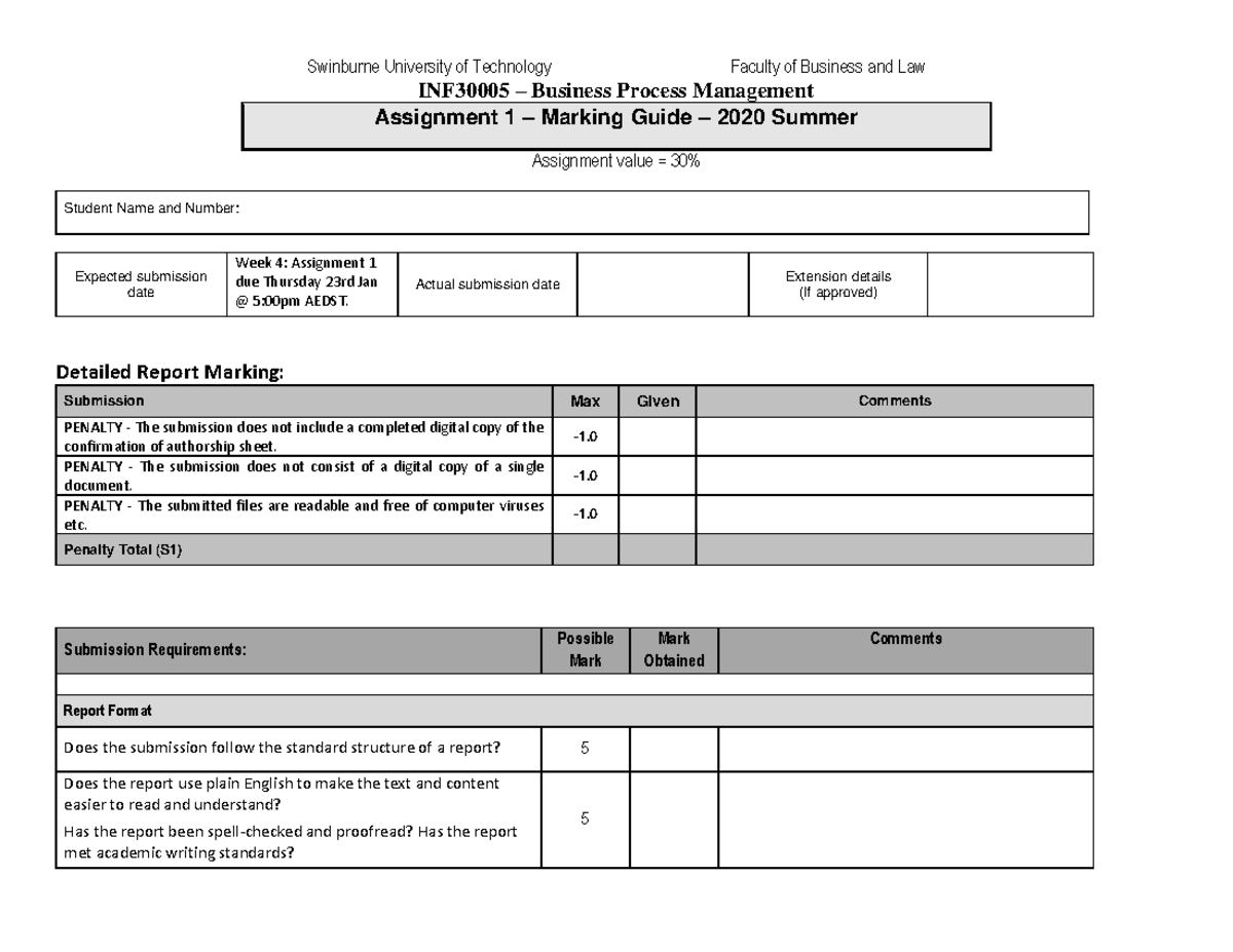INF30005 Assignment 1 marking sheet 2020 Summer - Warning: TT: undefined function: 32 Warning ...