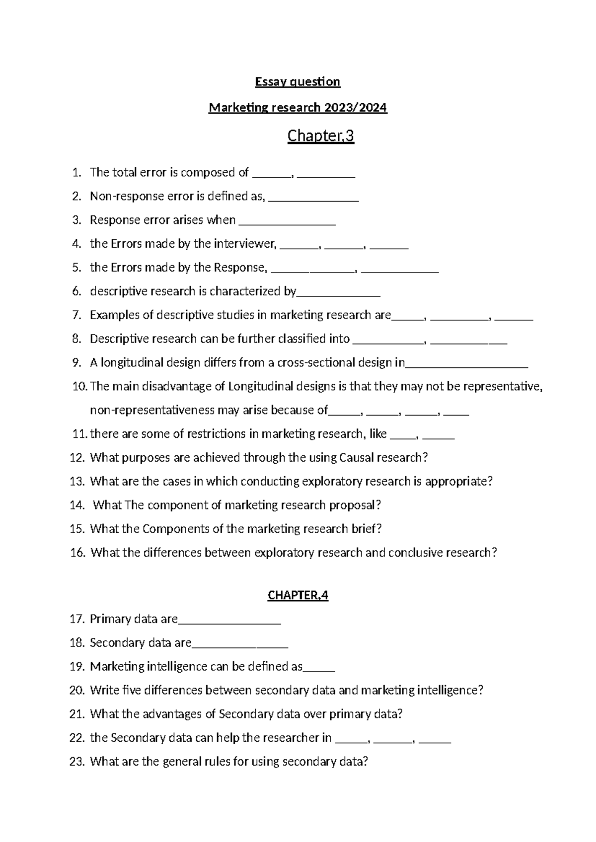 Essay Questions for Marketing Research (MKT 2023) - Studocu