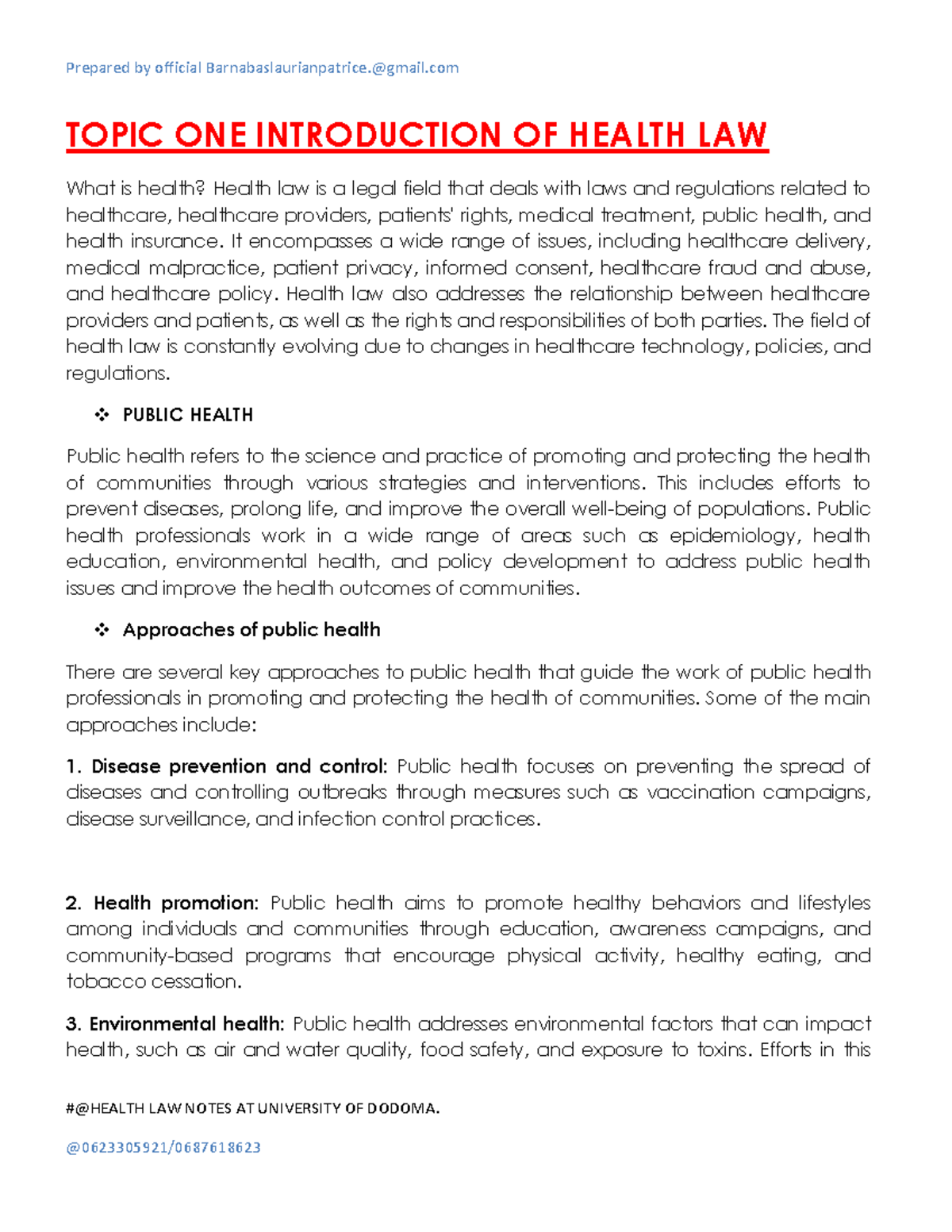 Health Law Overview: Key Concepts and Public Health Principles @UDOM ...