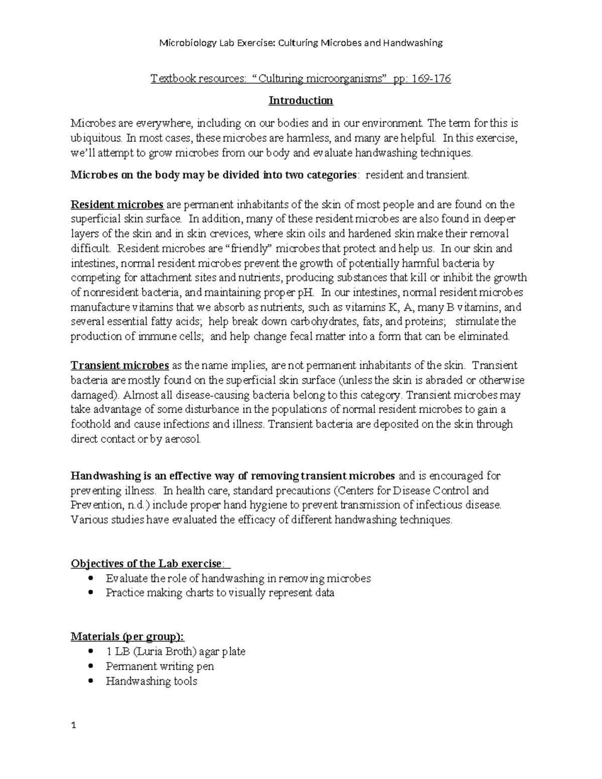 Lab 5 - Handwashing Techniques Evaluation and Microbe Culturing - Studocu