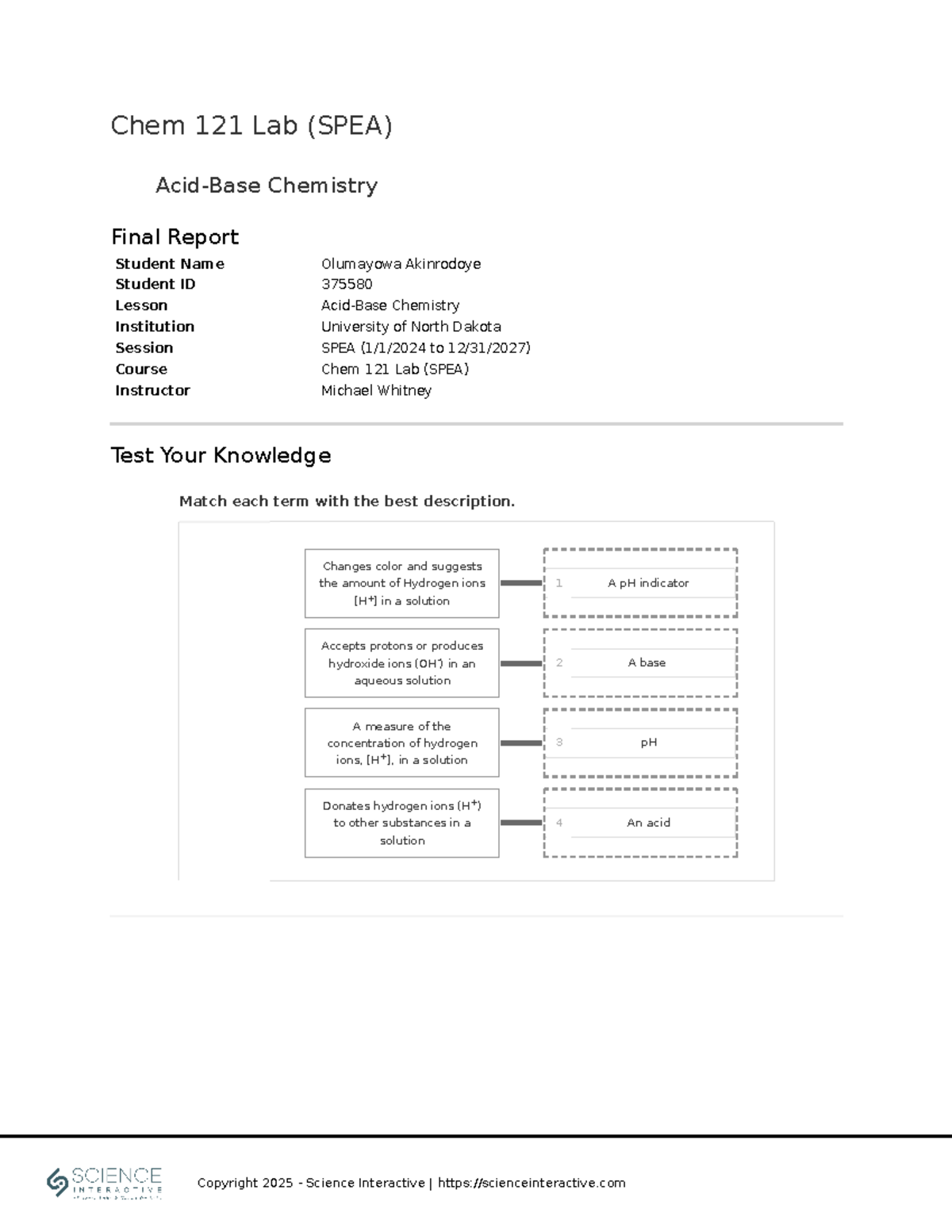 Chem 121 Lab Final Report: Acid-Base Chemistry SPEA 375580 - Studocu