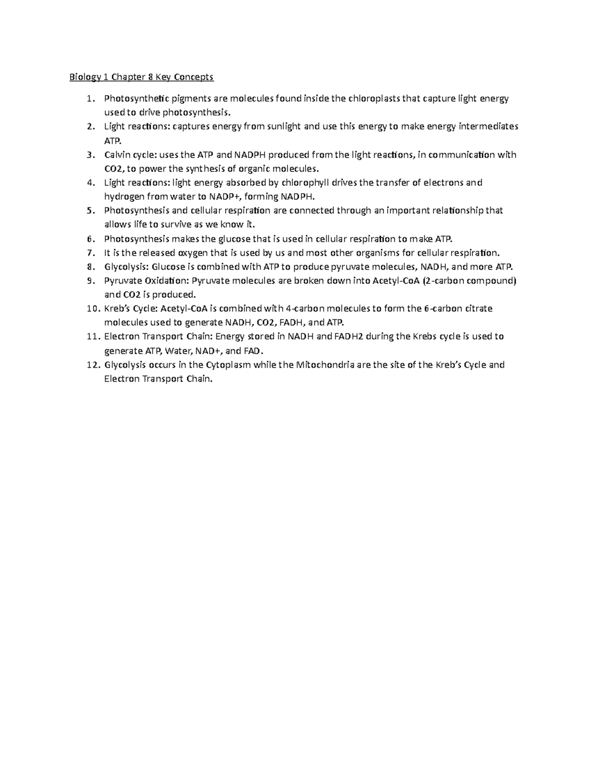 Biology 1 Chapter 8 Key Concepts - Biology 1 Chapter 8 Key Concepts ...