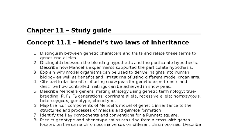 Ch11 Study Guide: Inheritance Laws & Genetic Concepts - Studocu