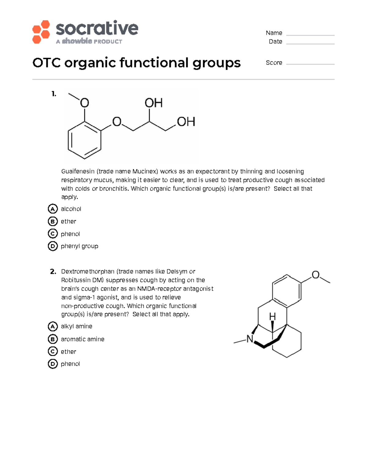 Quiz: OTC Organic Functional Groups Analysis - Studocu