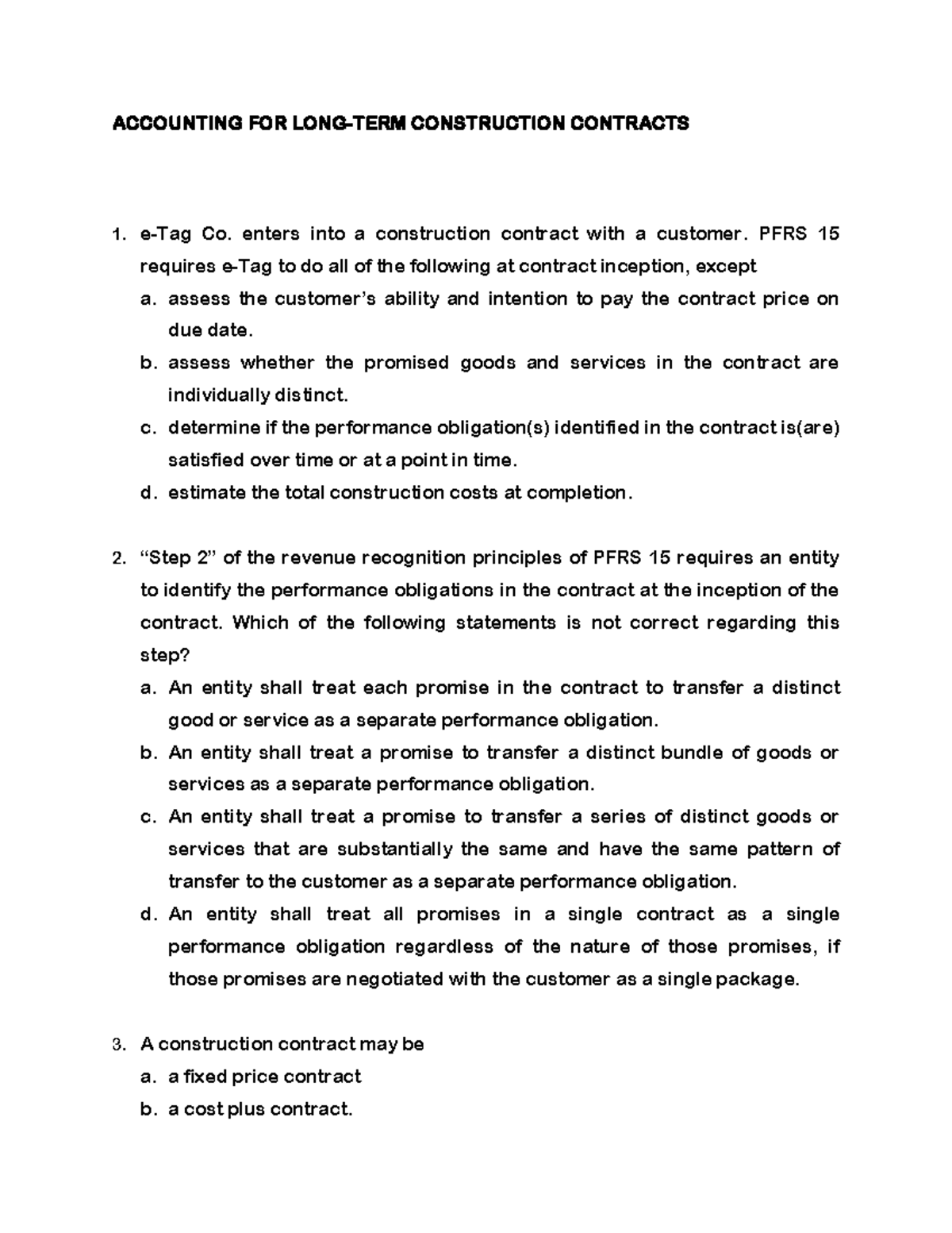 PFRS 15: Accounting for Long-Term Construction Contracts Analysis - Studocu