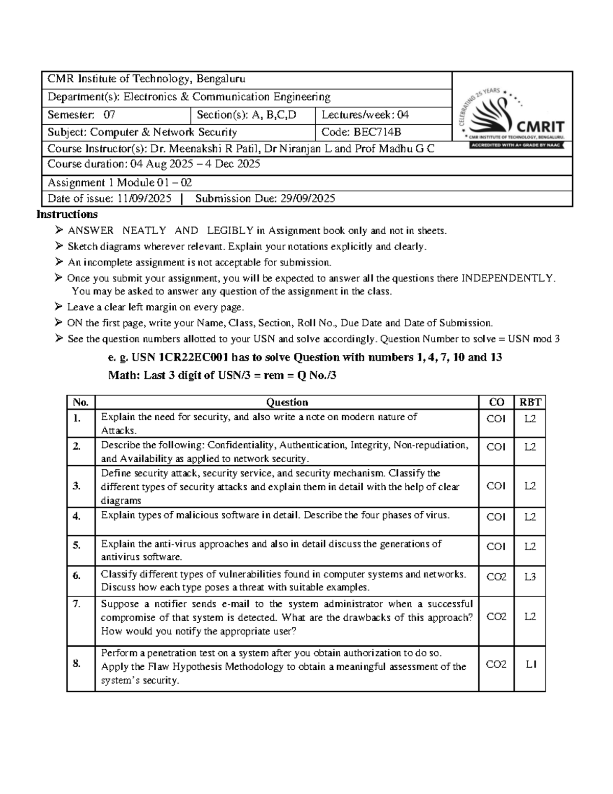 BEC714B - Assignment 1: Computer Network Security Overview - Studocu