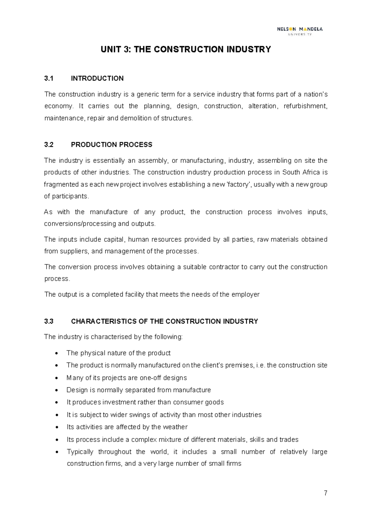 Unit 3: Overview of the Construction Industry and Its Sectors - Studocu