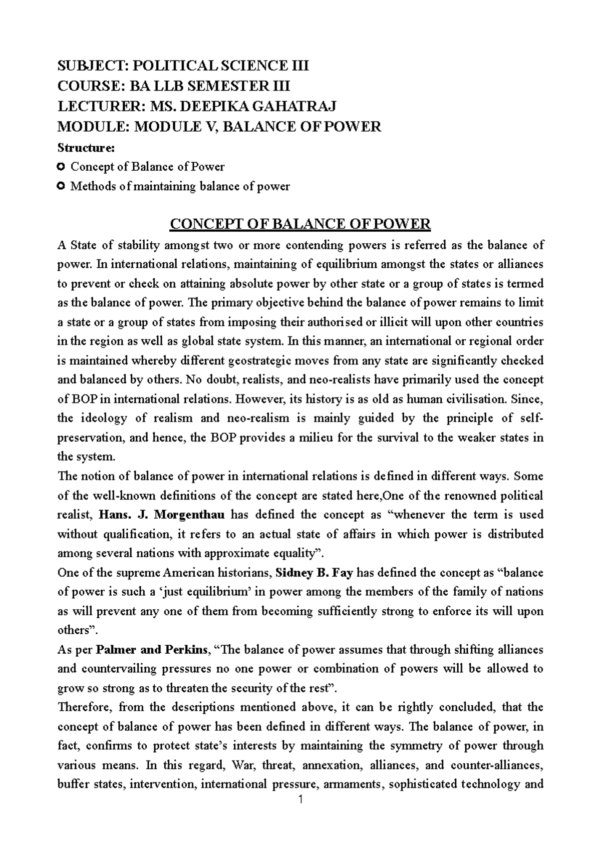 The Concept of Balance of Power in International Relations (POLITICAL ...
