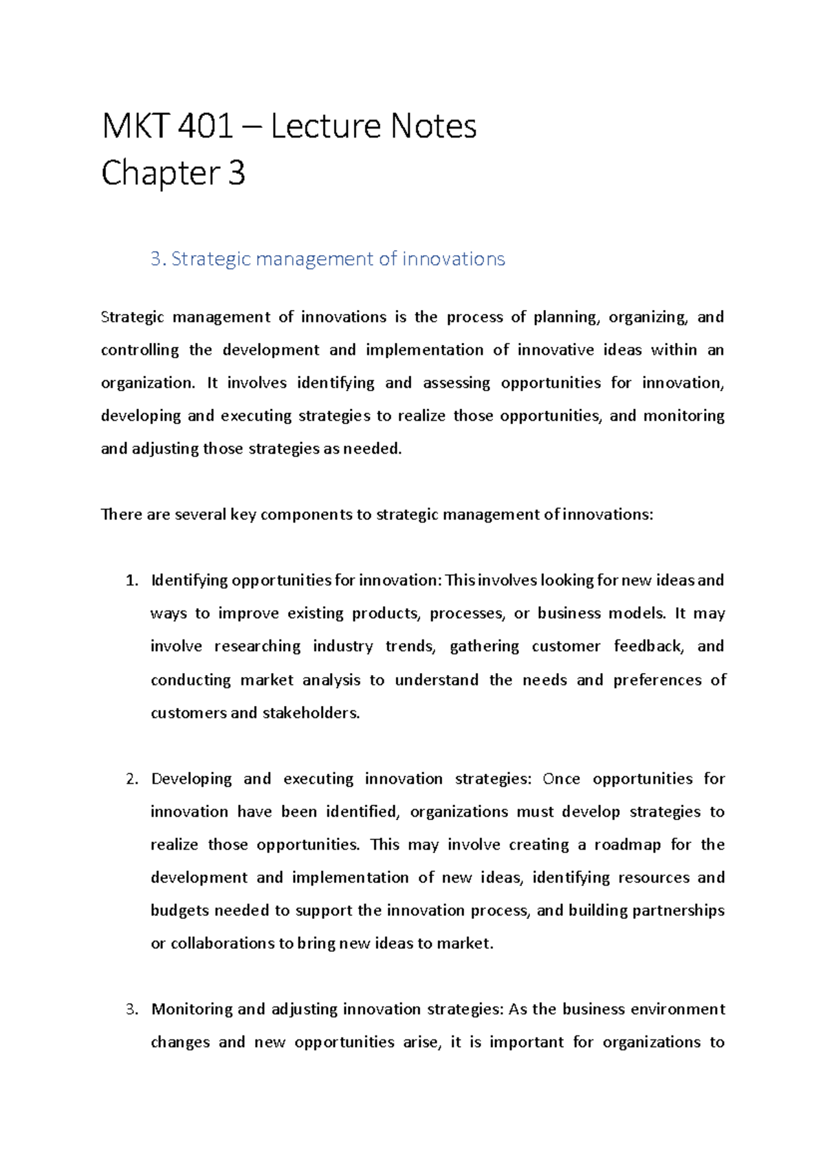 MKT 401 - Chapter 3and4 - These lecture notes contain summaries and key ...