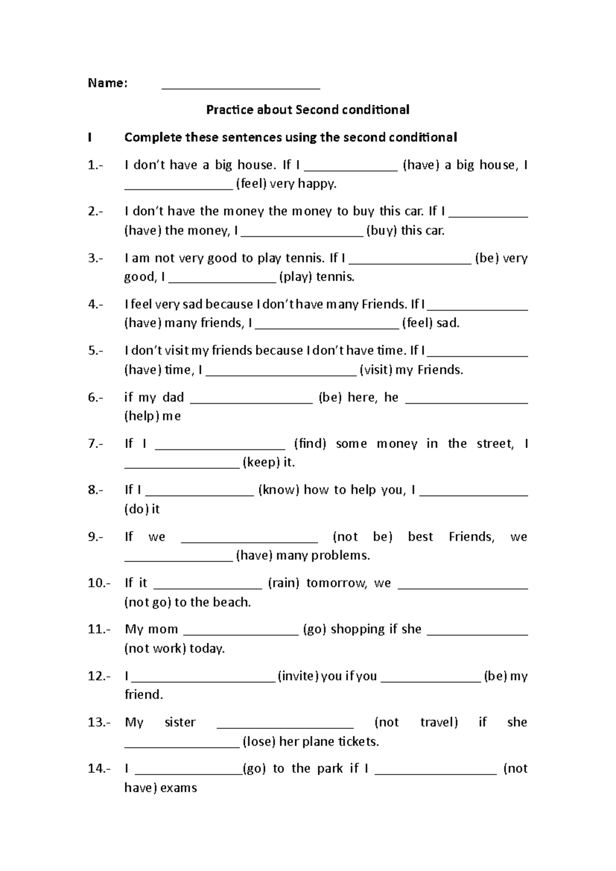 Second Conditional Practice Exercises - Studocu