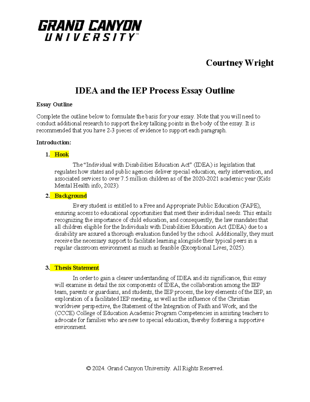 C. Wright - IDEA & IEP Process Essay Outline (2024) - Studocu