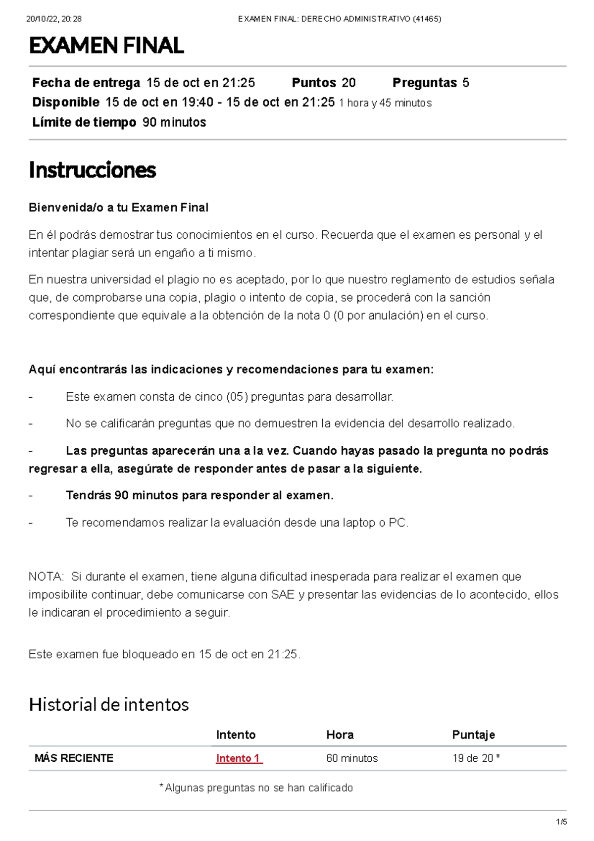 Examen Final Derecho Administrativo con nota - * Algunas preguntas no se han calificado EXAMEN ...