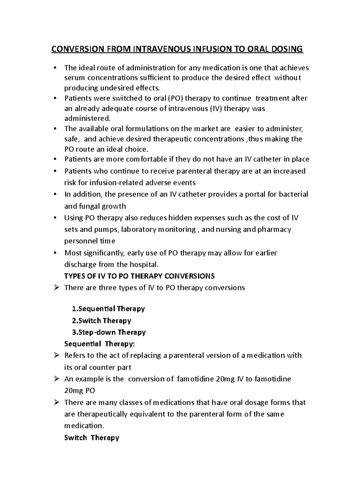 3. IV to Oral Dosing Conversion: Key Considerations and Types - Studocu