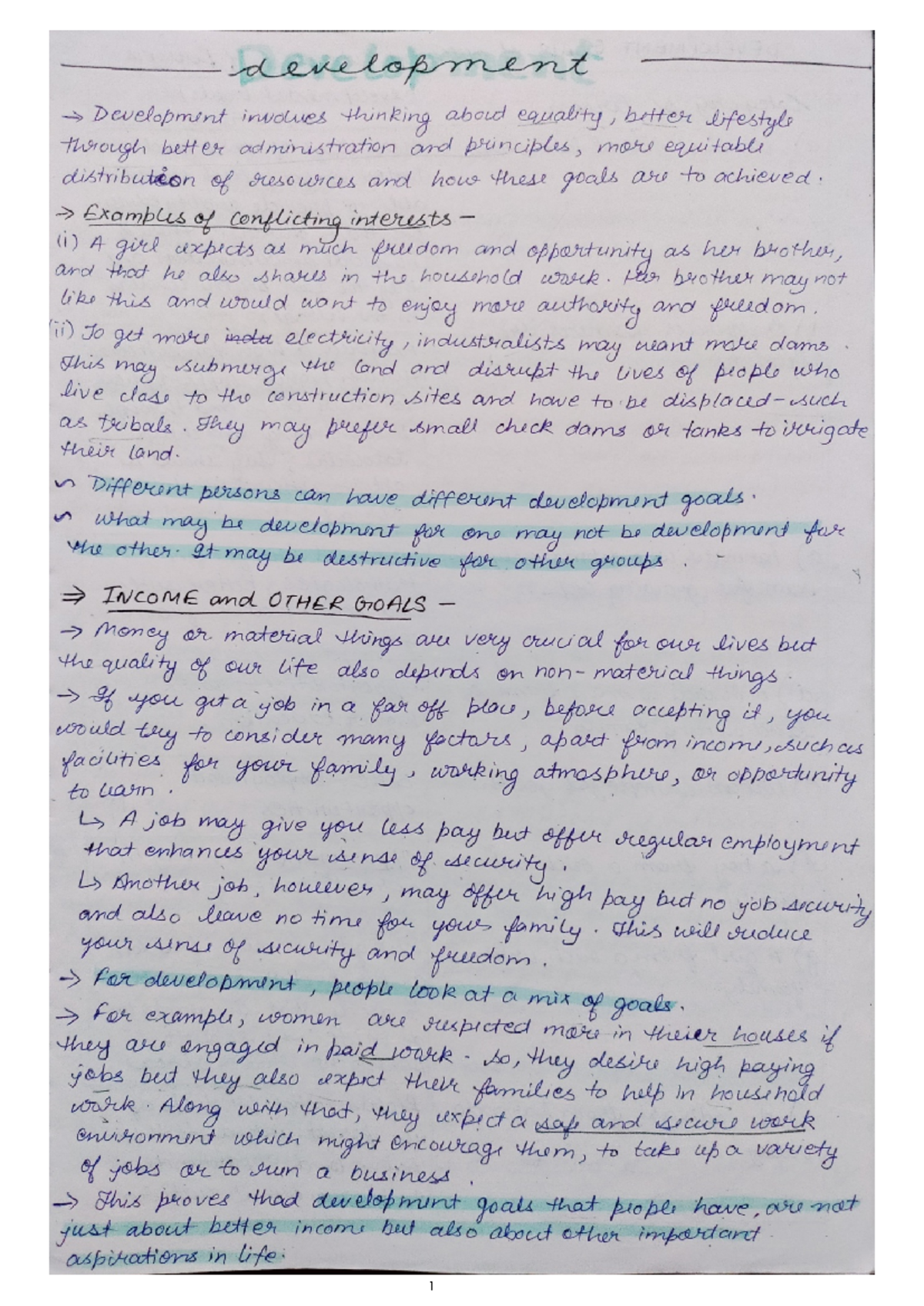 Development Goals and Aspirations: Economics Class 10 Notes - Studocu