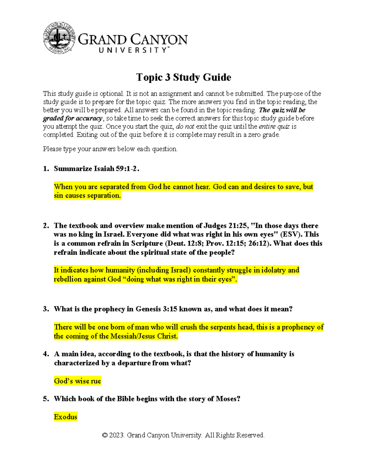 Topic 1 Study Guide - Topic 3 Study Guide This study guide is optional ...