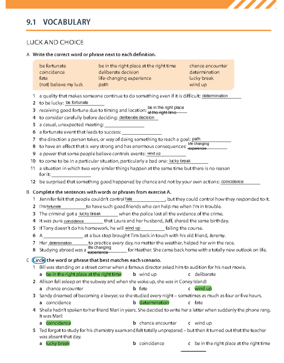 BUS Program Evolve 5 Lesson Plan 9 Handout 1 - LUCK AND CHOICE A Write ...