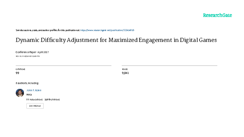 Dynamic Difficulty Adjustment for Enhanced Player Engagement (DDA) - Studocu
