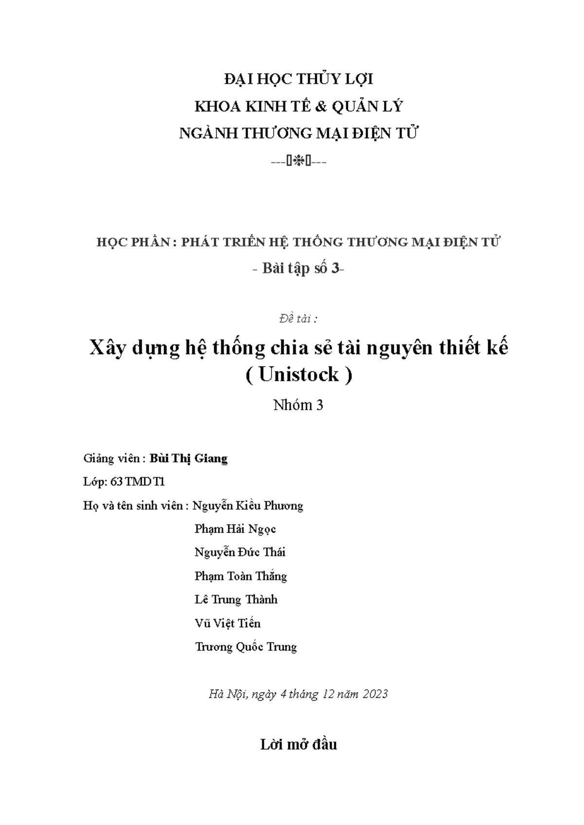 BT3 - fdgjmh,./lkjhgfds - ĐẠI HỌC THỦY LỢI KHOA KINH TẾ & QUẢN LÝ NGÀNH ...