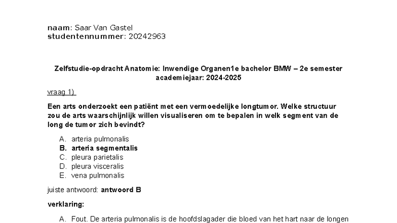 Anatomie Inwendige Organen: Meerkeuzevragen BMW 1e Jaar - Studocu