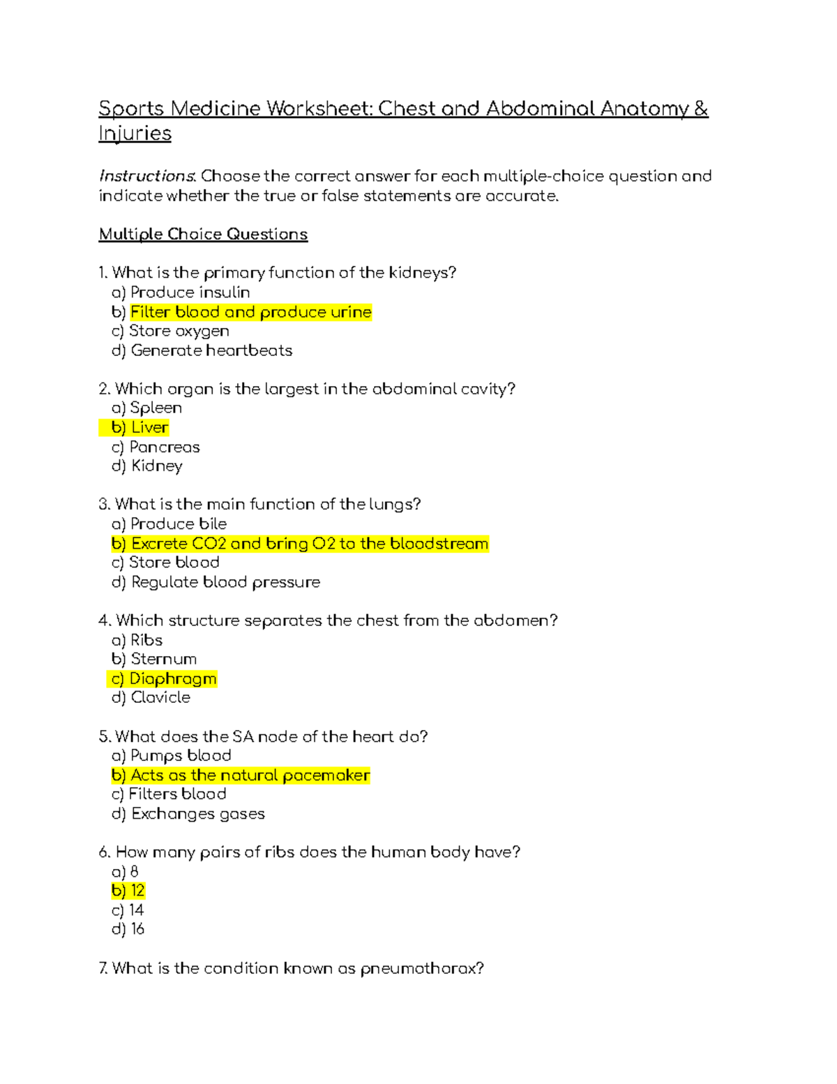 Copy of Chest and Abdominal Anatomy & Injuries WKST. - Sports Medicine ...