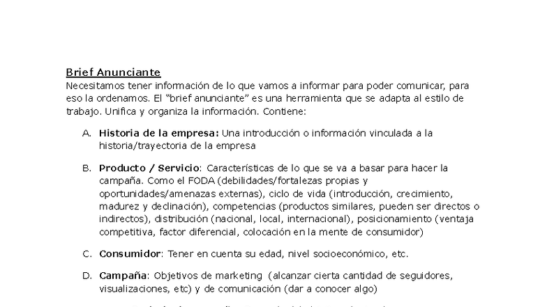 Resumen CampañAS - Brief Anunciante Necesitamos tener información de lo ...