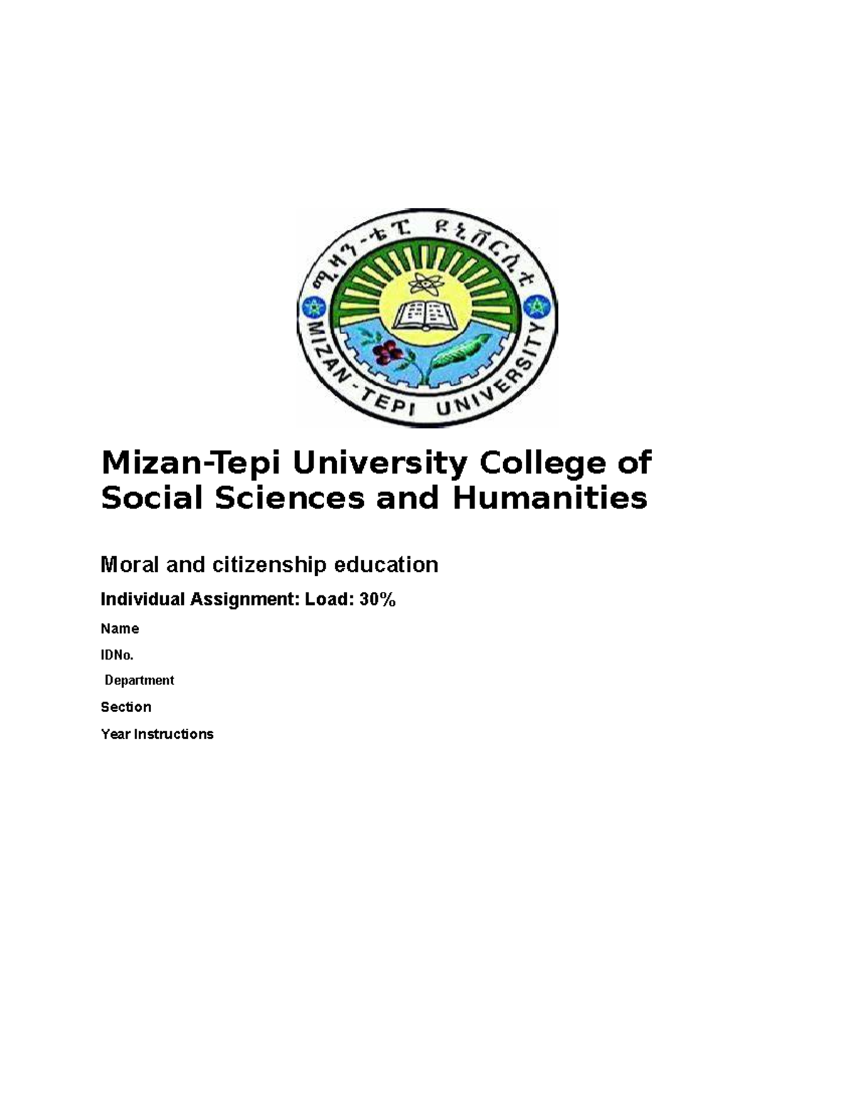 Civic and Moral Education: Individual Assignment Overview at Mizan-Tepi ...
