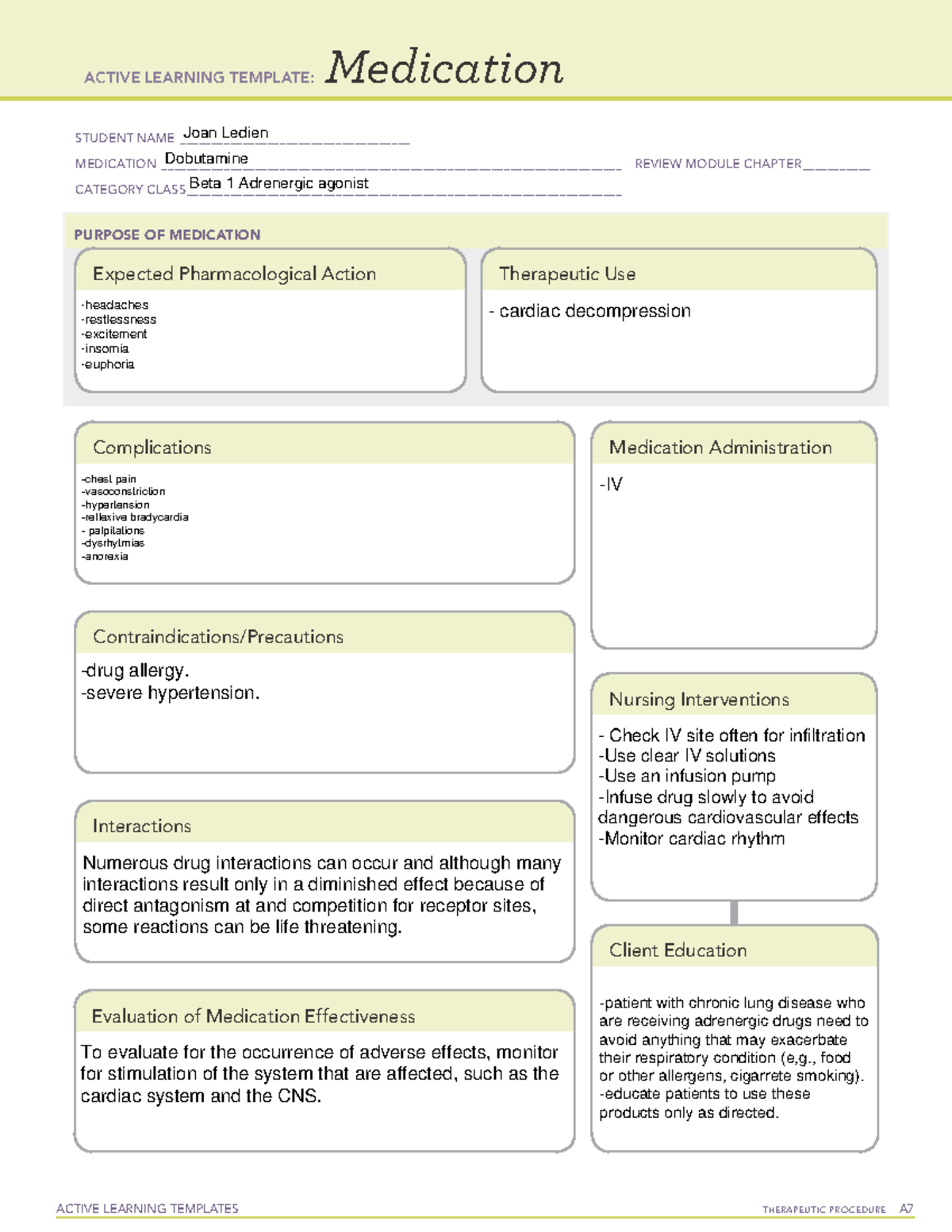 Dobutamine - drug cart - ACTIVE LEARNING TEMPLATES TherapeuTic ...