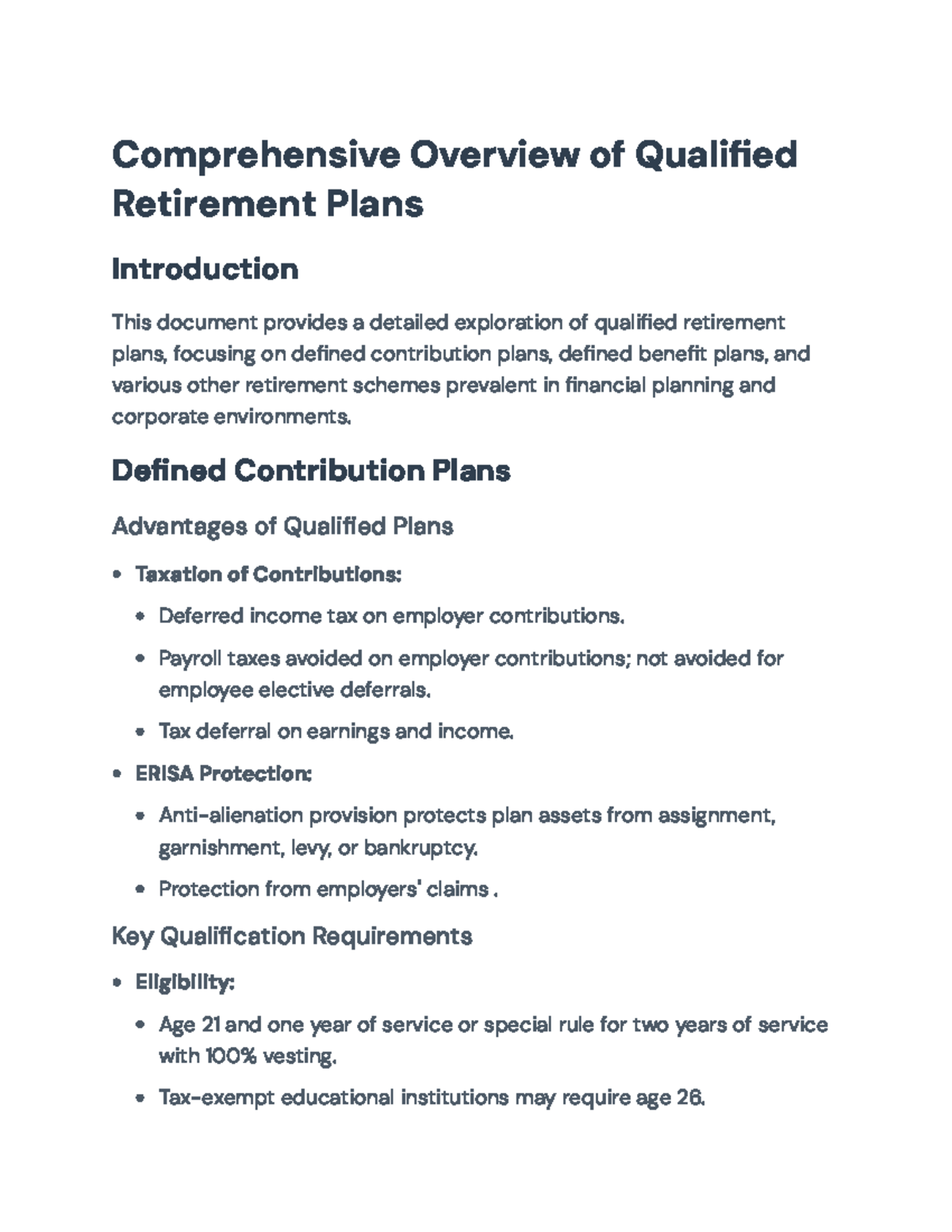 Comprehensive Overview of Qualified Retirement Plans - Financial ...