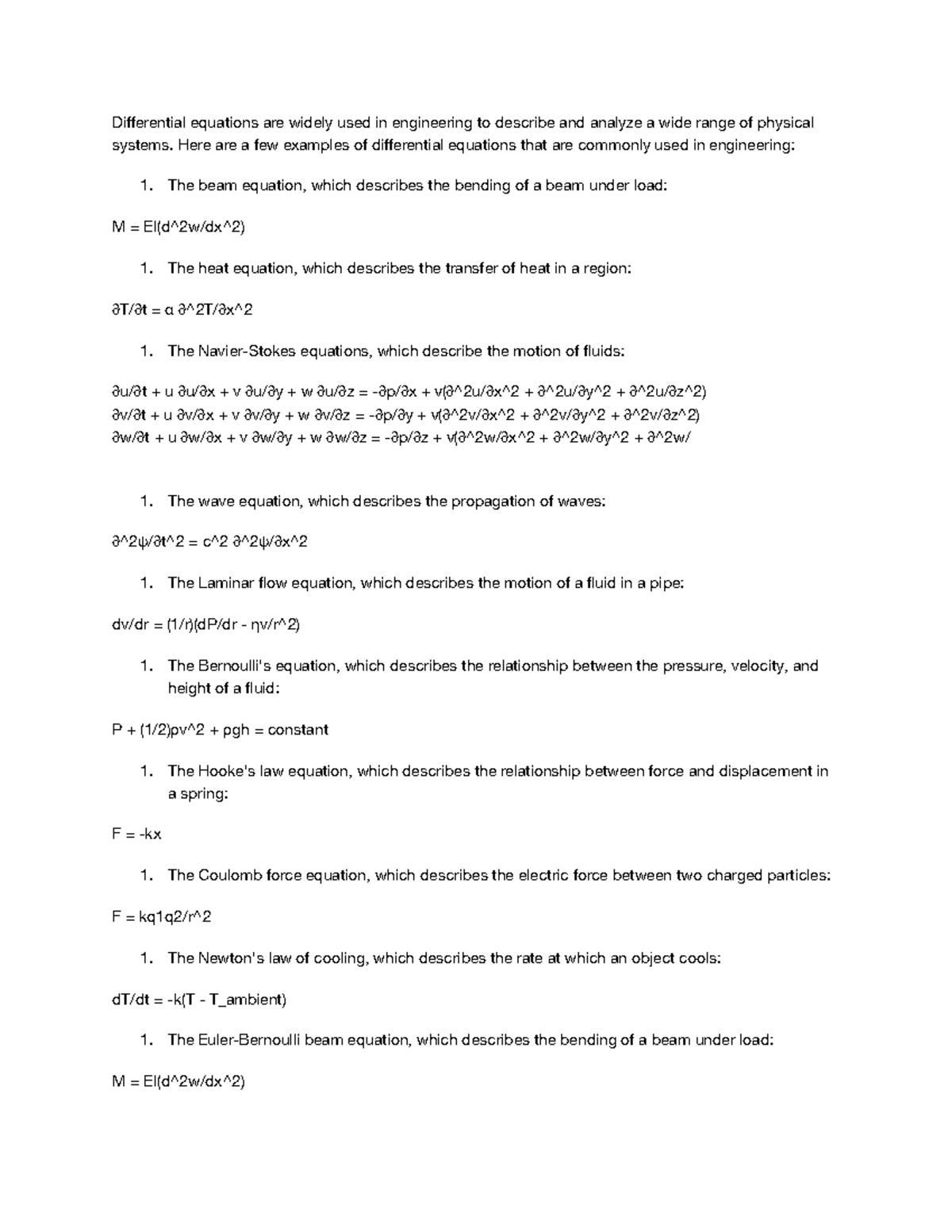 Differential equations used in engineering - Differential equations are ...