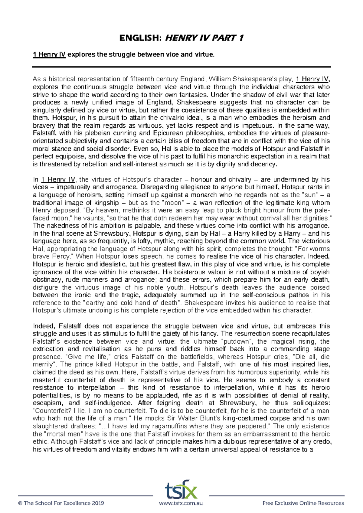 4065 - Analyzing Vice and Virtue in 1 Henry IV: A Comprehensive Essay ...