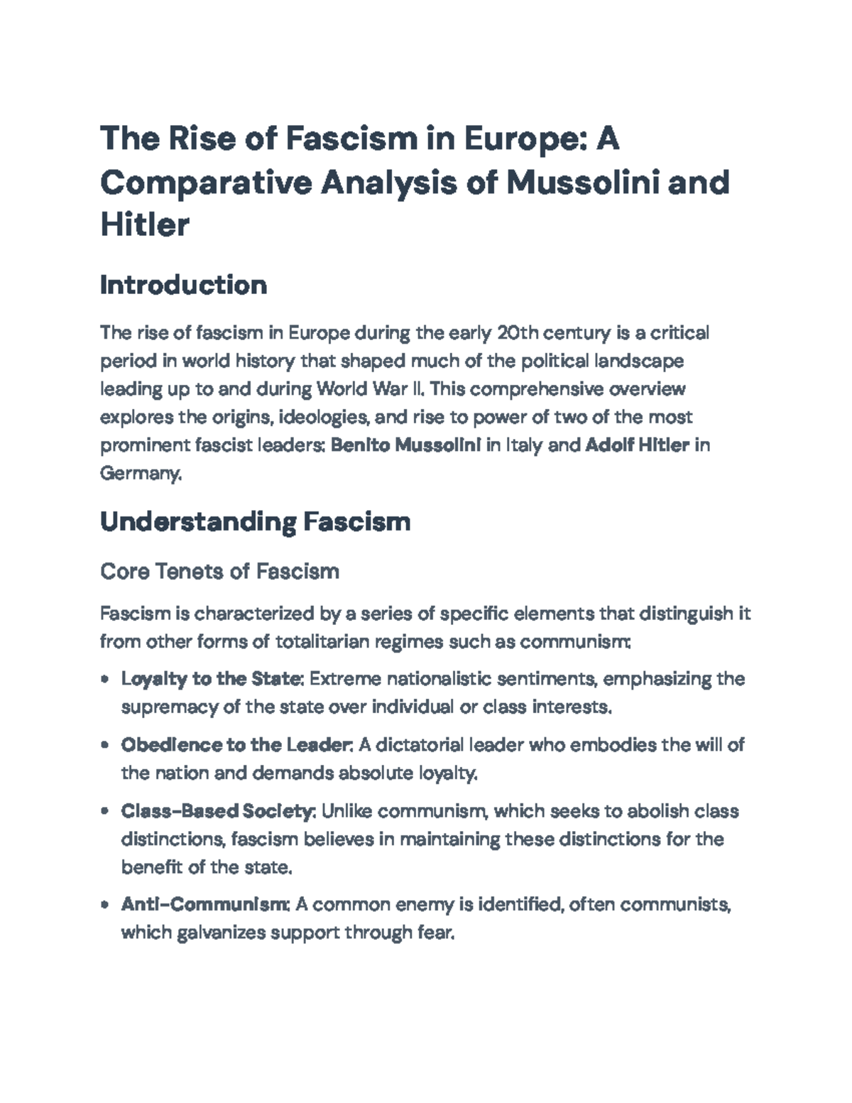 Comparative Analysis of Fascism: Mussolini and Hitler in Europe - The ...