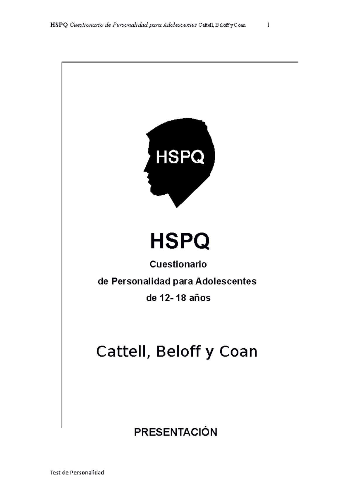 HSPQ Manual: Cuestionario de Personalidad para Adolescentes 12-18 Años ...