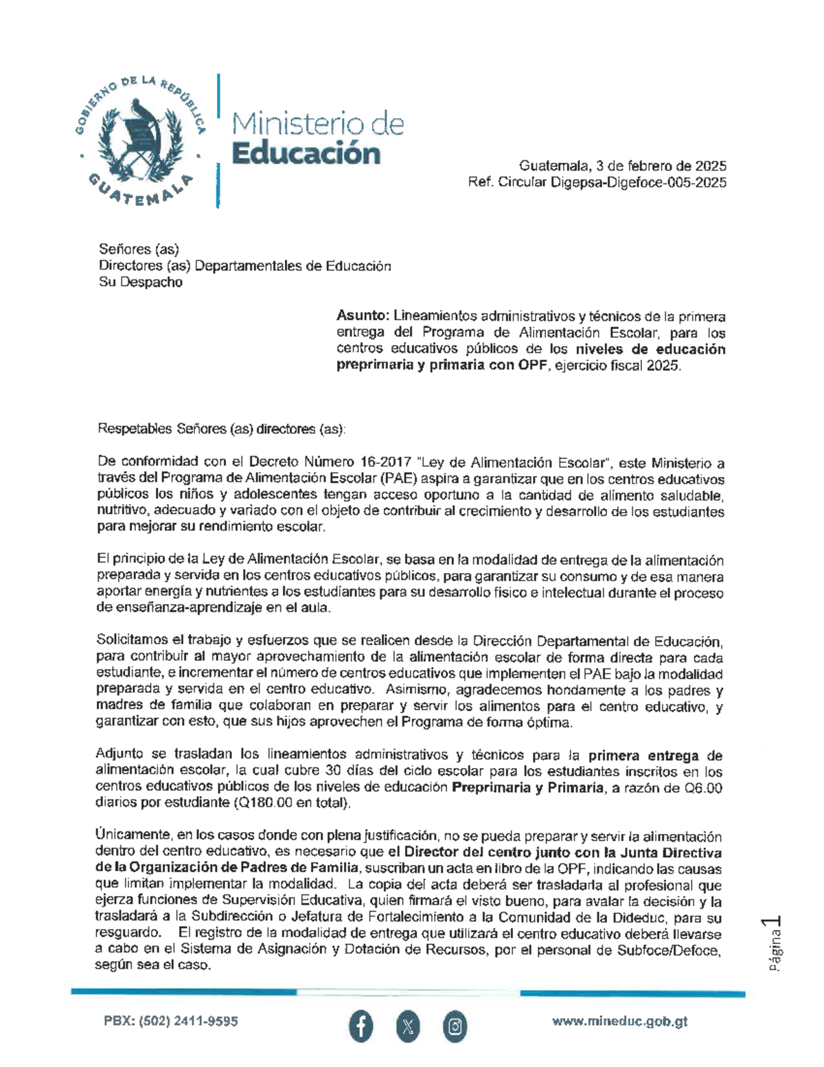 Circular DIGEPSA-DIGEFOCE 005-2025: Lineamientos de Alimentación Escolar PAE - Studocu
