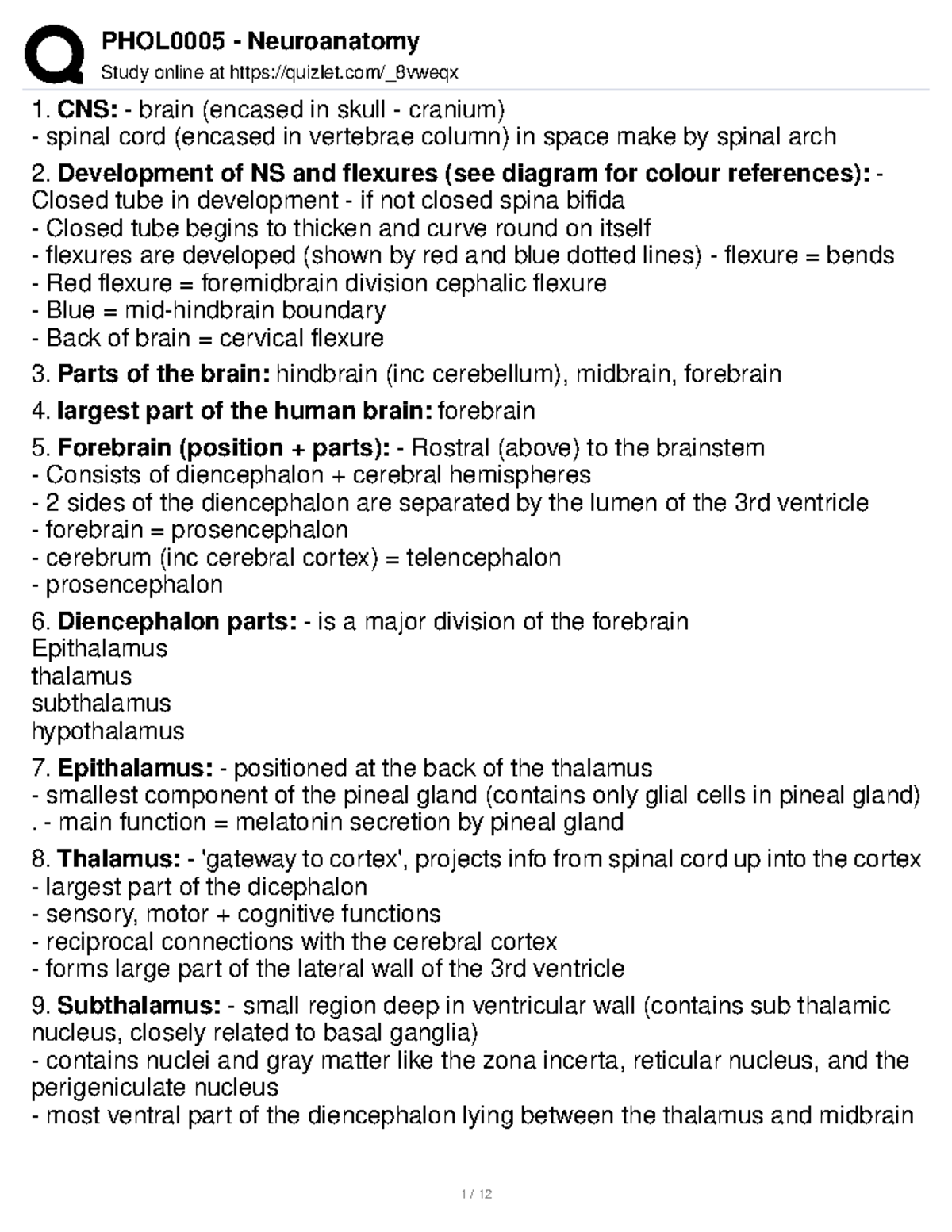 Neuroanatomy Study Notes for [Course Code] - Comprehensive Overview ...