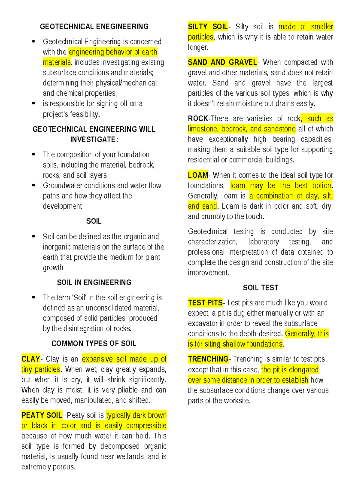 Geotechnical Engineering Review Notes for CE 301 Students - Studocu