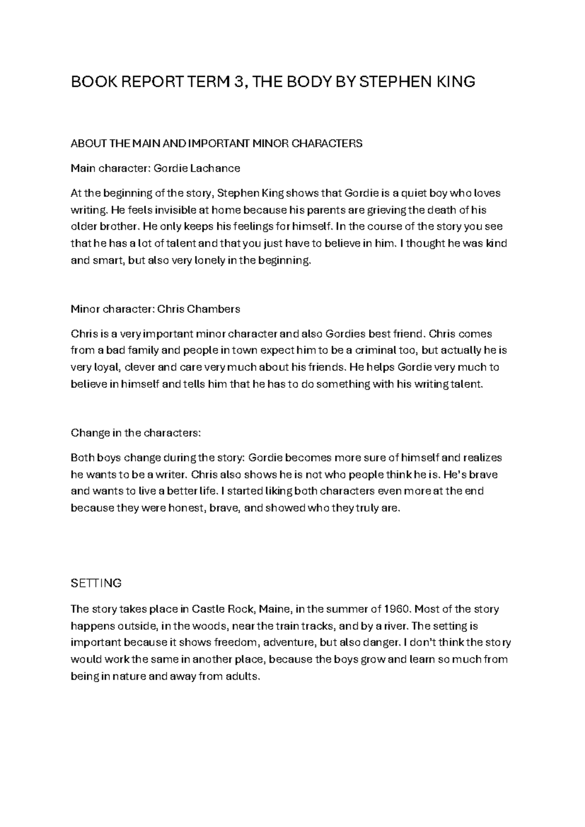BOOK REPORT TERM 3 (4V2): CHARACTERS IN "THE BODY" BY STEPHEN KING ...