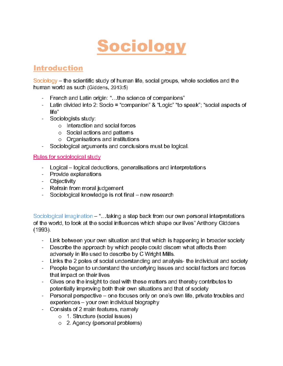 Sociological Theories and Perspectives: Overview for Study Unit 2 - Studocu