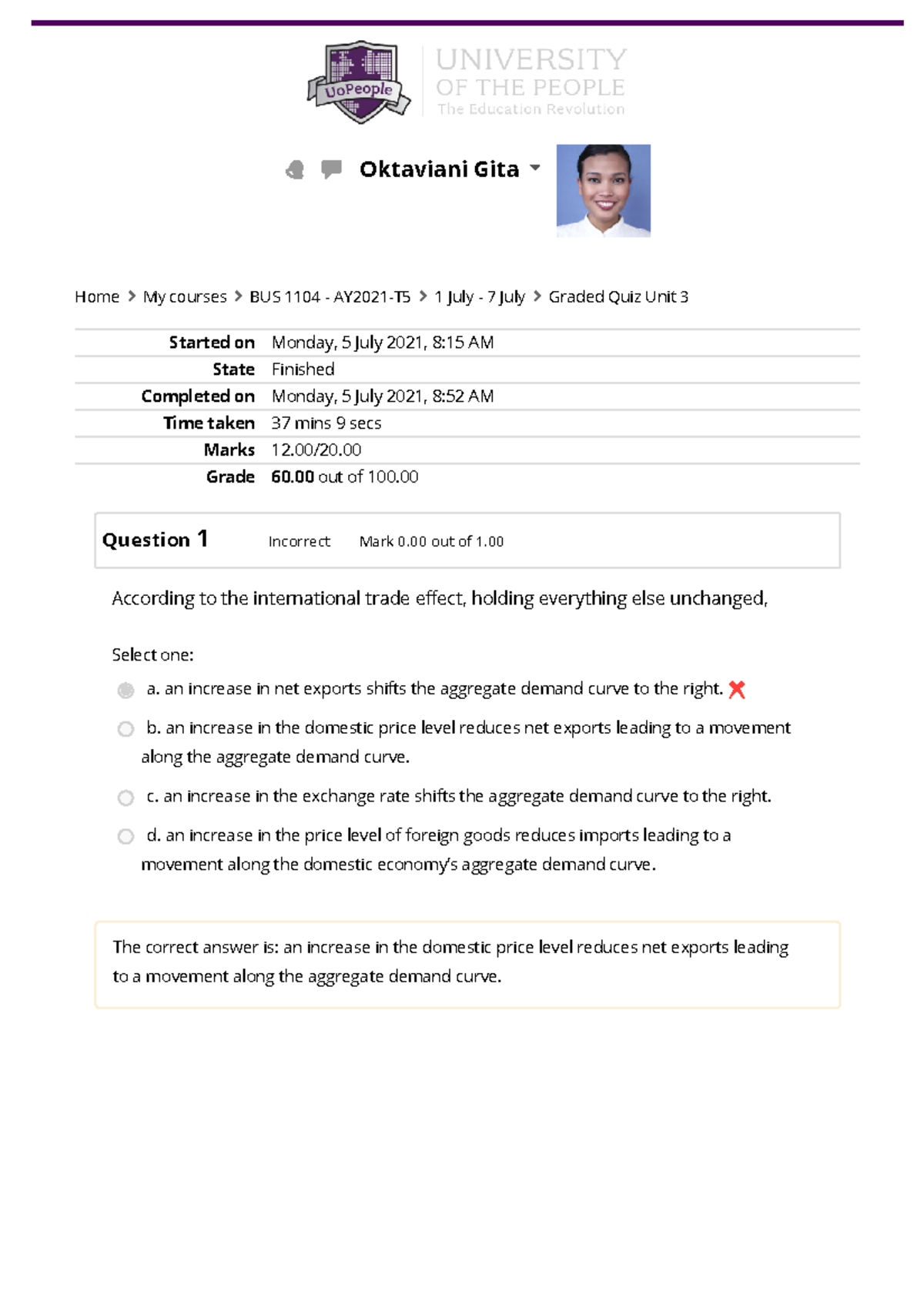 Graded Quiz BUS 1104 - Unit 3 Attempt Review and Answers - Studocu