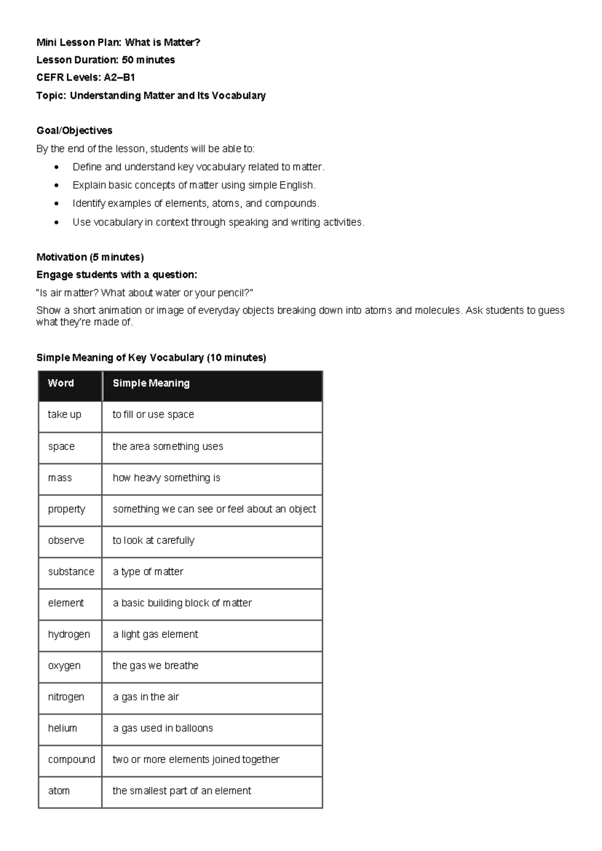 Mini Lesson Plan: Understanding Matter & Passive Reporting Structures ...