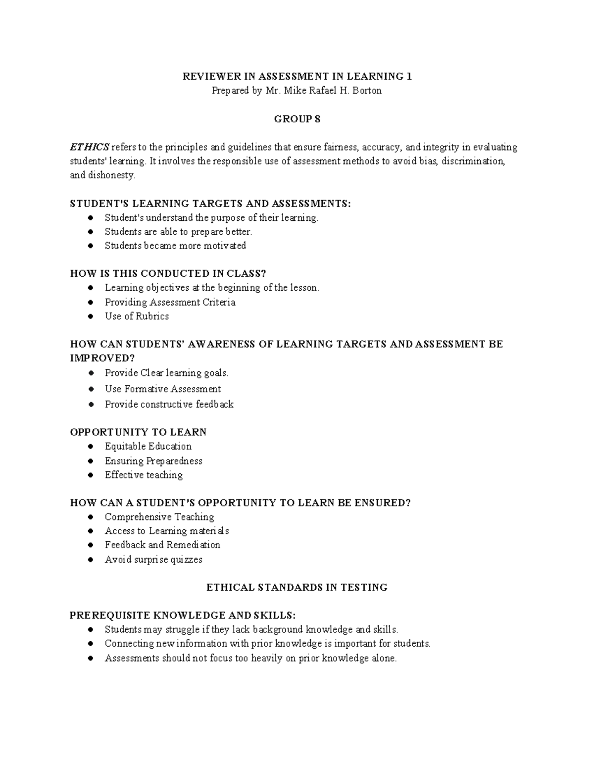 Assessment IN Learning 1 Reviewer Finals - REVIEWER IN ASSESSMENT IN ...
